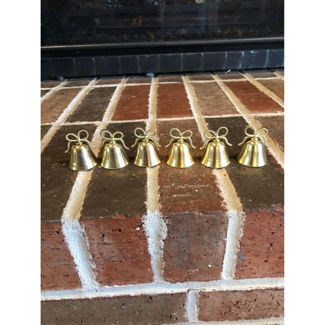 Adorable 6 Gold Metal Mini Bells With Ribbon on Top 1.5 Inches Tall ...