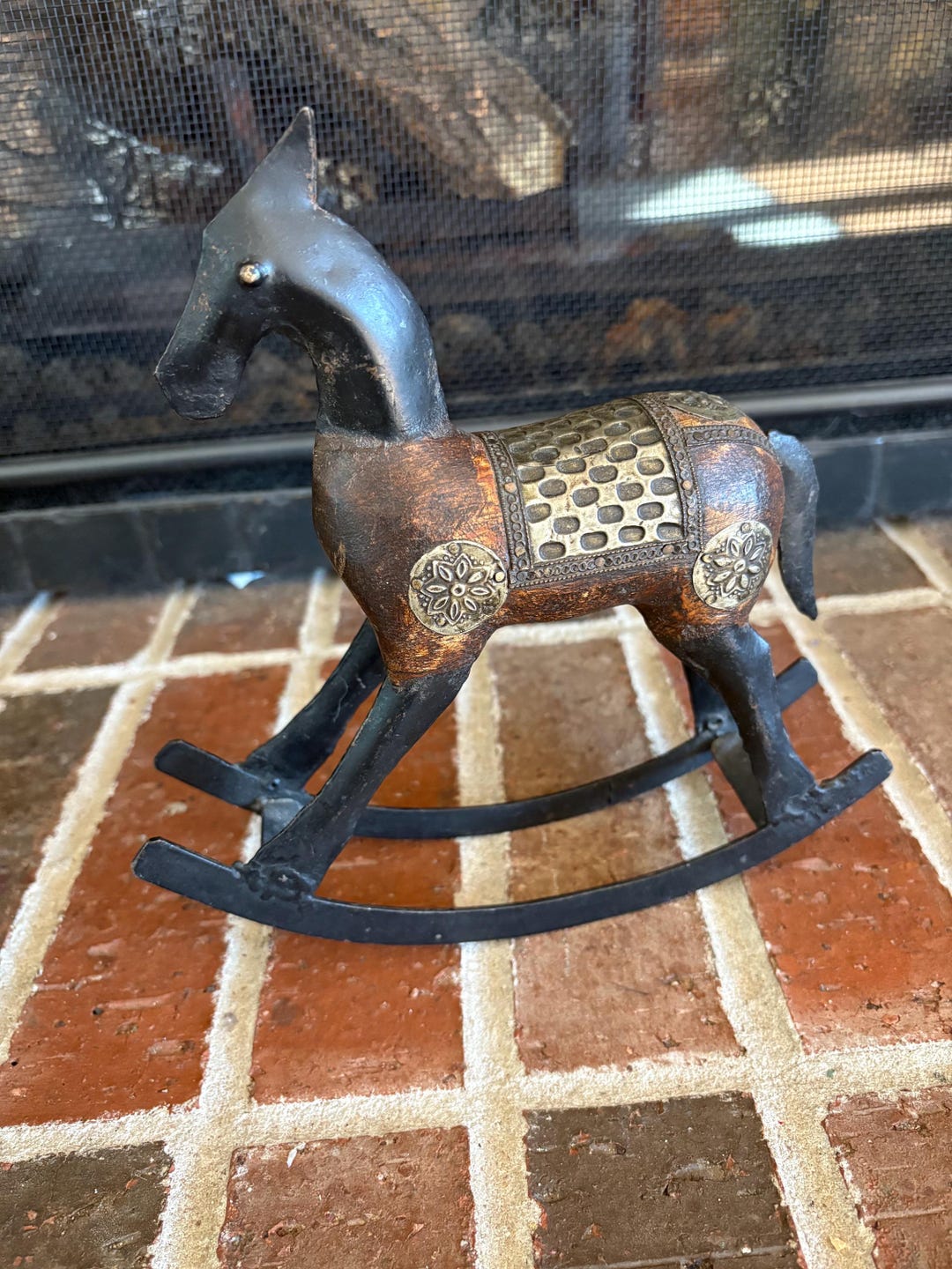 Stunning Vintage Rustic Rocking Horse Figurine , Crafted From Wood and ...