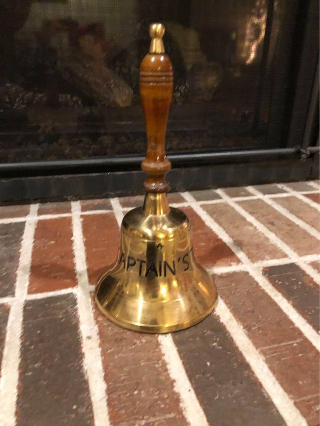 Stunning Vintage Gold Brass XL captains Table Bell With Wooden Handle ...