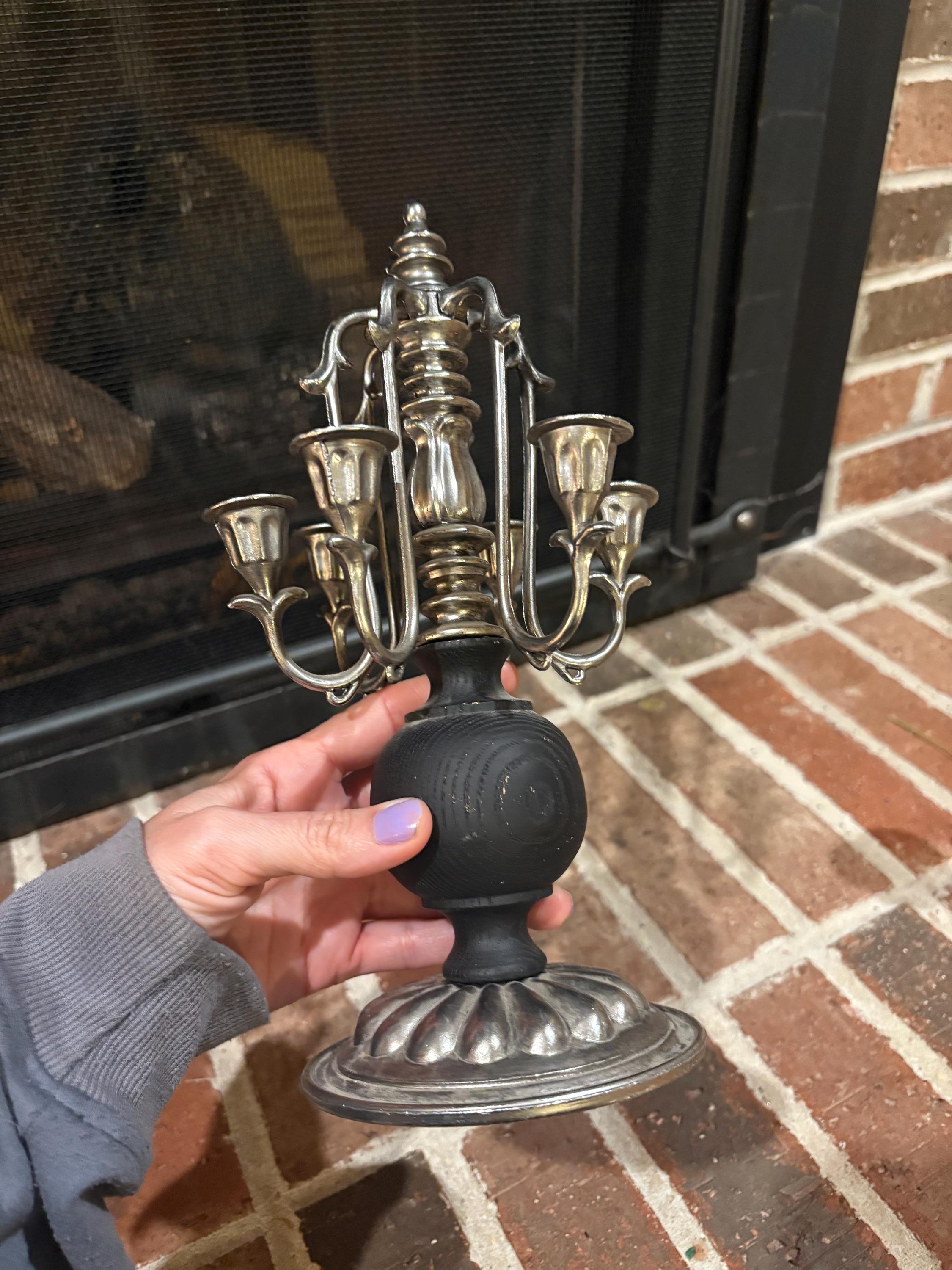 Unique Vintage Silver With Black Wood Candelabra With 6 Arms Candelabra ...