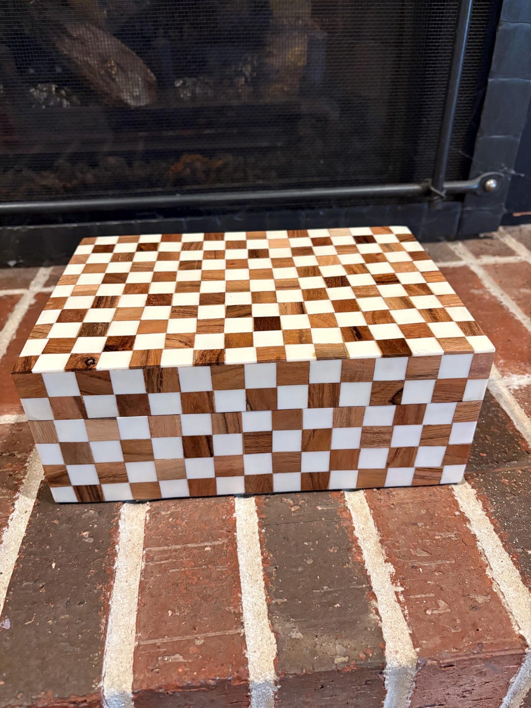 Stunning Handcrafted Checkered Wooden and Bone/ Mother of Pearljewelry ...
