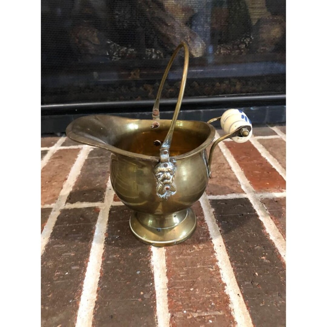 Stunning Vintage Brass Small Coal Scuttle With Blue White Porcelain ...
