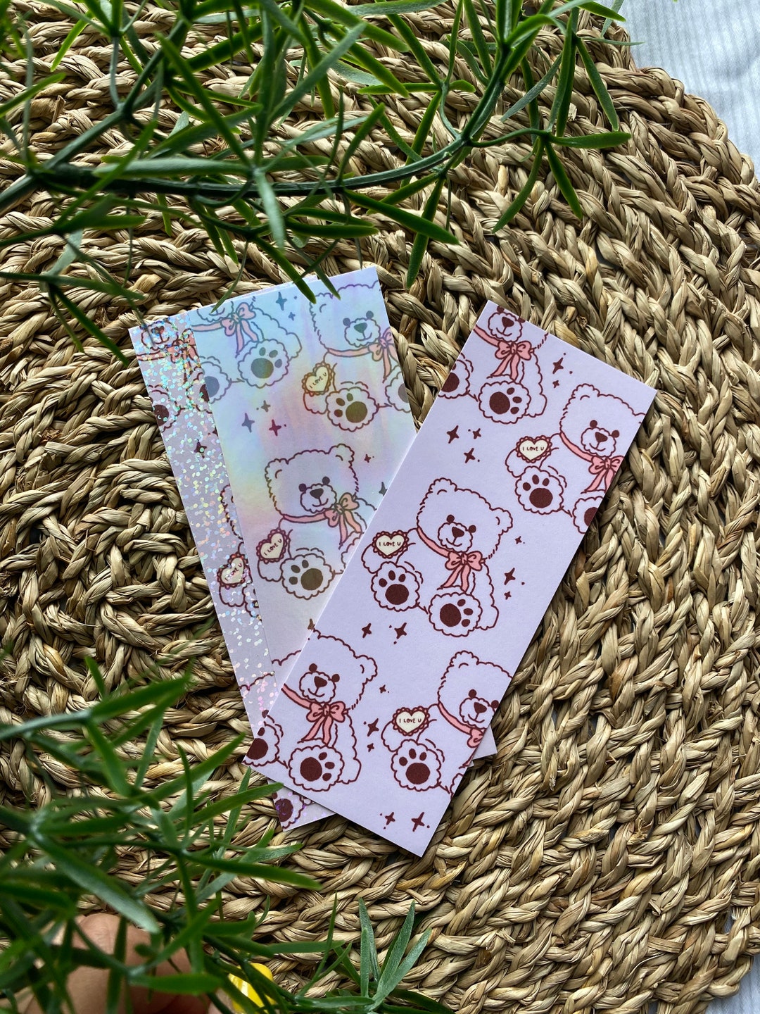 Teddy Bear Bookmark Cute Fall Design Holographic Glitter Book Club Book ...
