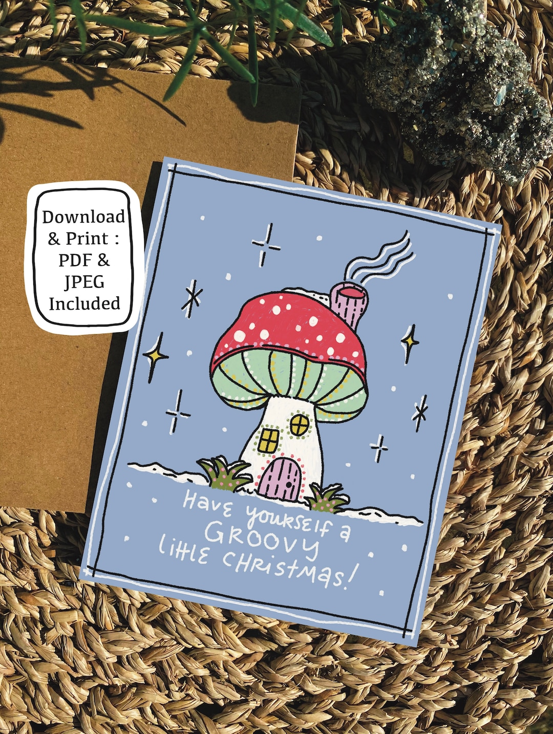 Mushroom Holiday Christmas Card Digital Download | Groovy Retro ...
