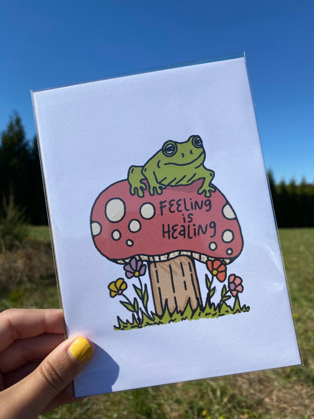 Feeling is Healing Frog Retro Inspirational Positivity Cottage Core Art ...