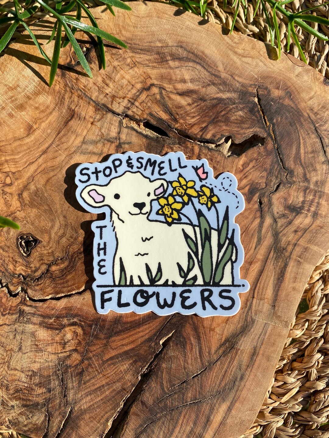 Lamb Sticker | Stop and Smell the Flowers | Waterproof Vinyl Decal - Etsy