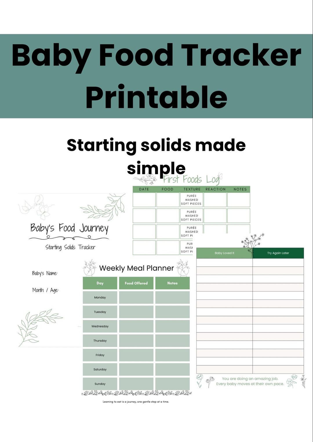 Soft Garden Baby Food Tracker Printable First Foods Log Starting Solids ...