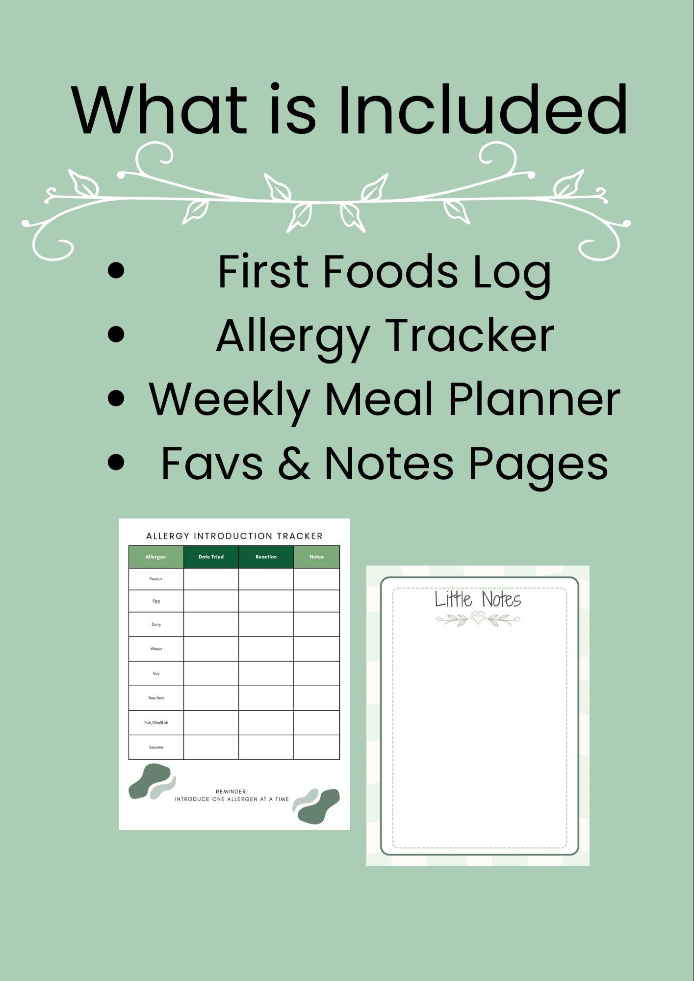 Soft Garden Baby Food Tracker Printable First Foods Log Starting Solids ...