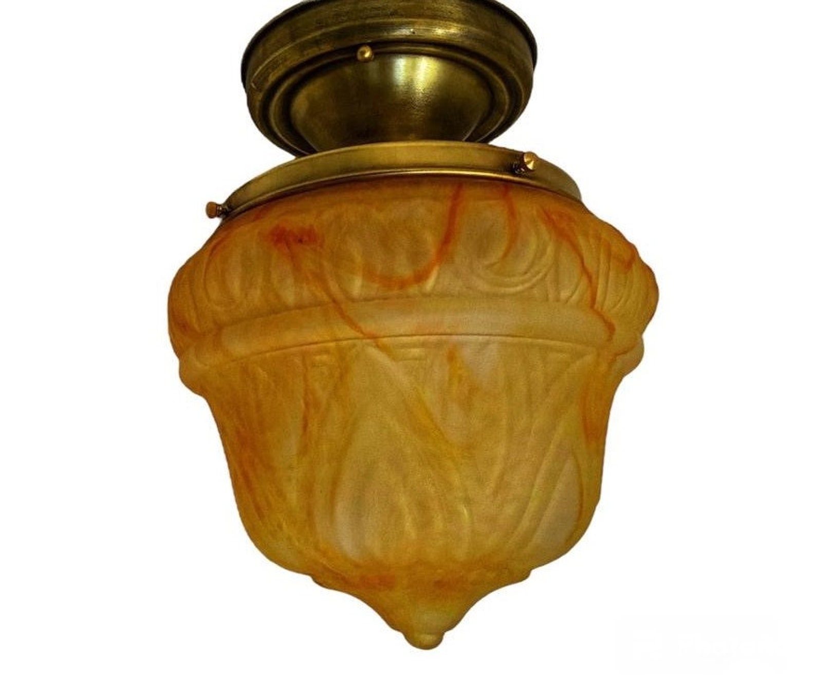 Vintage Amber Glass Ceiling Light Fitting - 'watermelon Man' - Etsy
