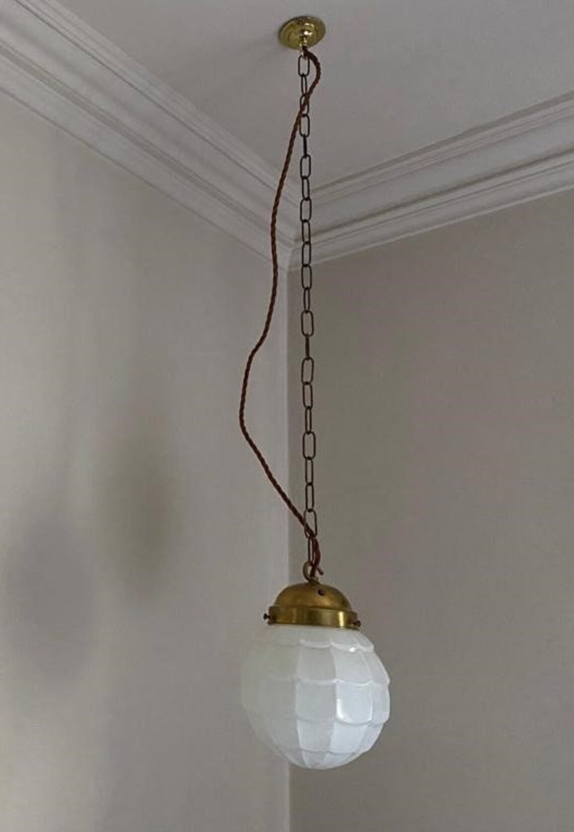 Milk-glass Vintage Light Fitting Pendant -'ipanema Brass' - Etsy