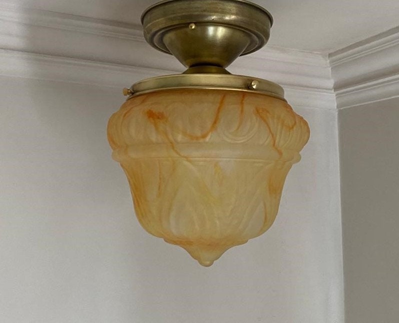 Vintage Amber Glass Ceiling Light Fitting - 'watermelon Man' - Etsy