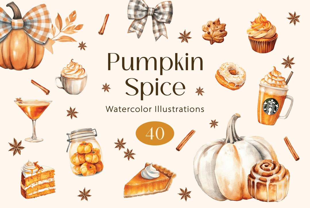 Pumpkin Spice Watercolor Clipart - Etsy