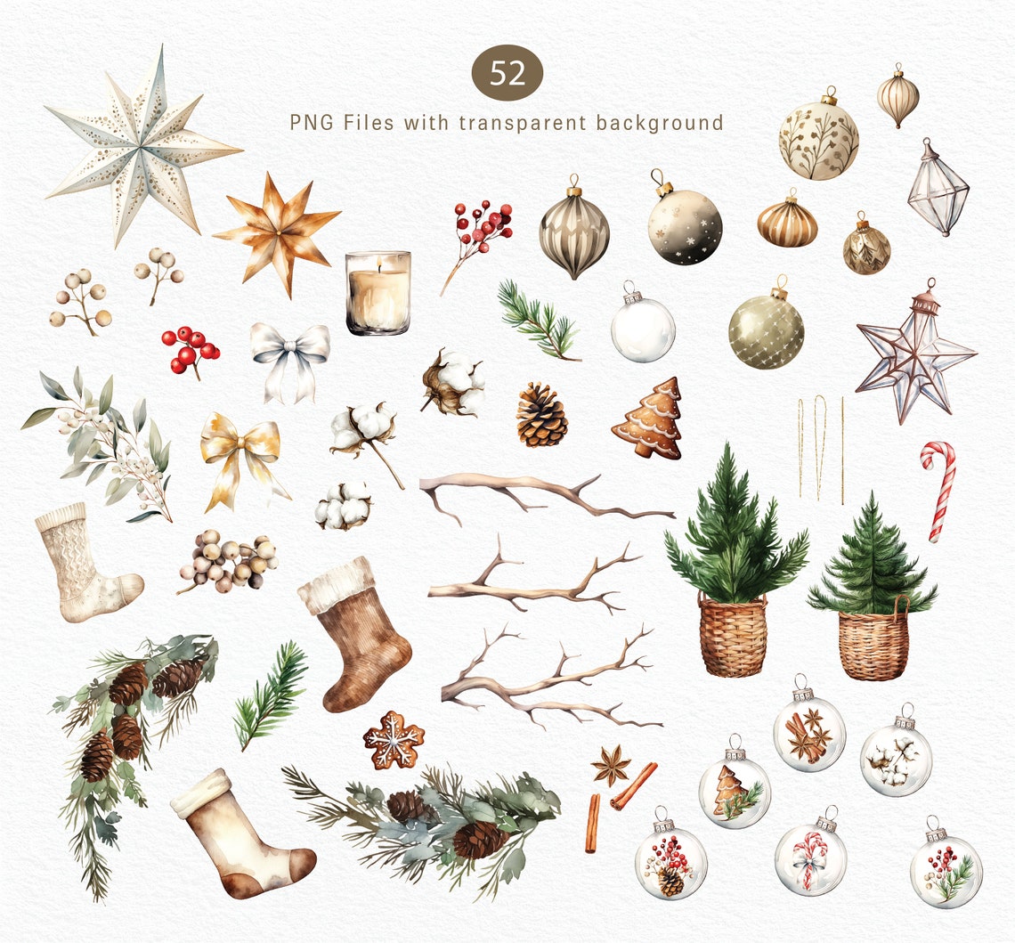 Warm Christmas Clipart Cozy Christmas Ornaments Clipart - Etsy