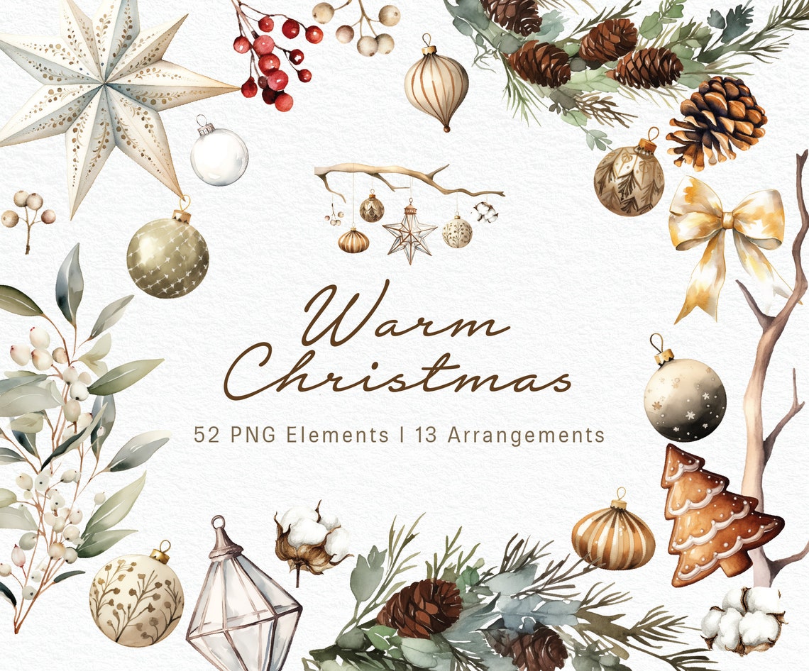 Warm Christmas Clipart Cozy Christmas Ornaments Clipart - Etsy