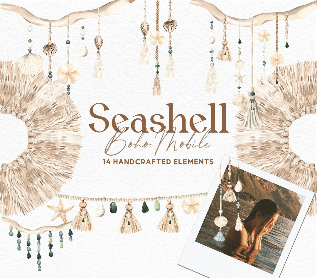 Boho Seaside Ocean Digital Clipart Set Coastal Shell Mobile Design ...