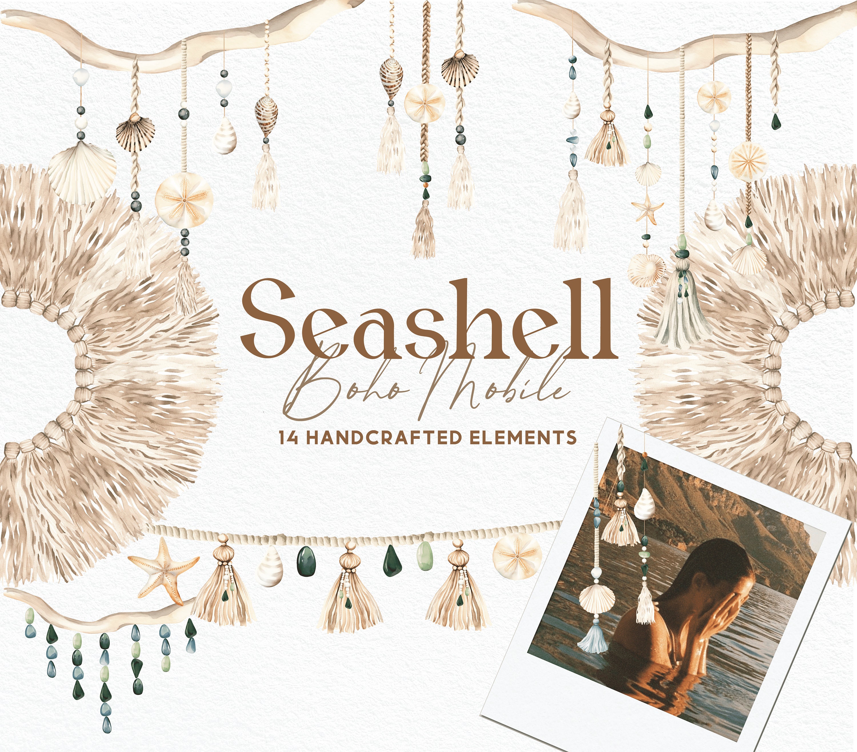 Boho Seaside Ocean Digital Clipart Set Coastal Shell Mobile Design ...