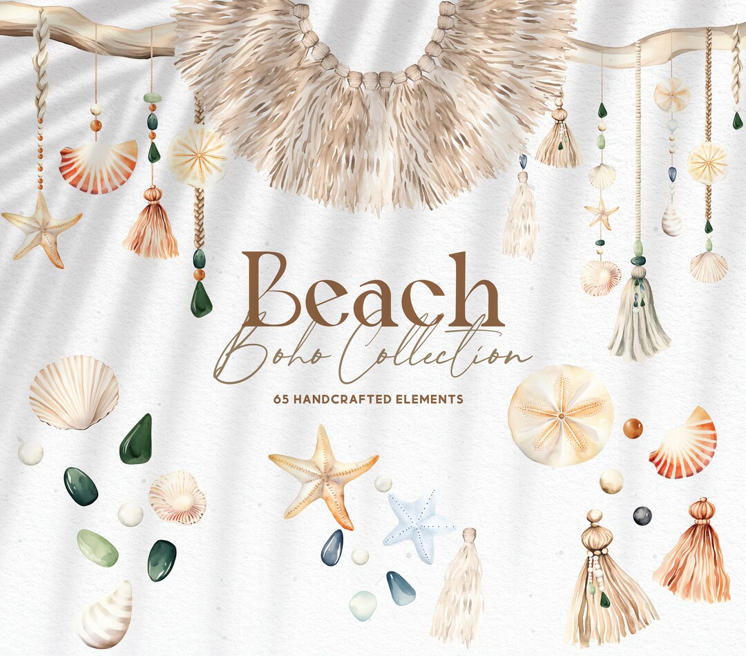 Boho Seaside Ocean Digital Clipart Set Coastal Shell Designs, Boho ...