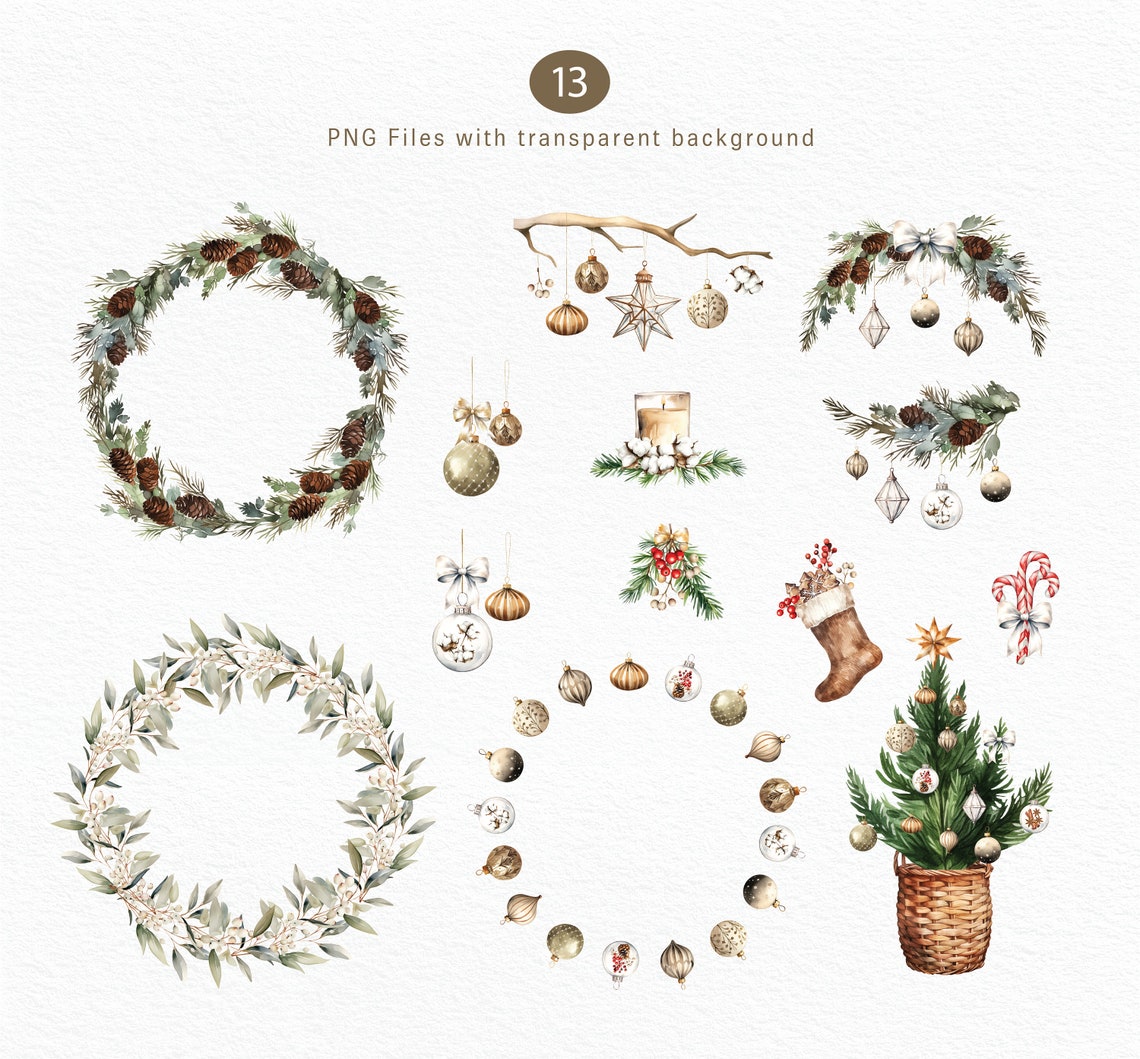 Warm Christmas Clipart Cozy Christmas Ornaments Clipart - Etsy