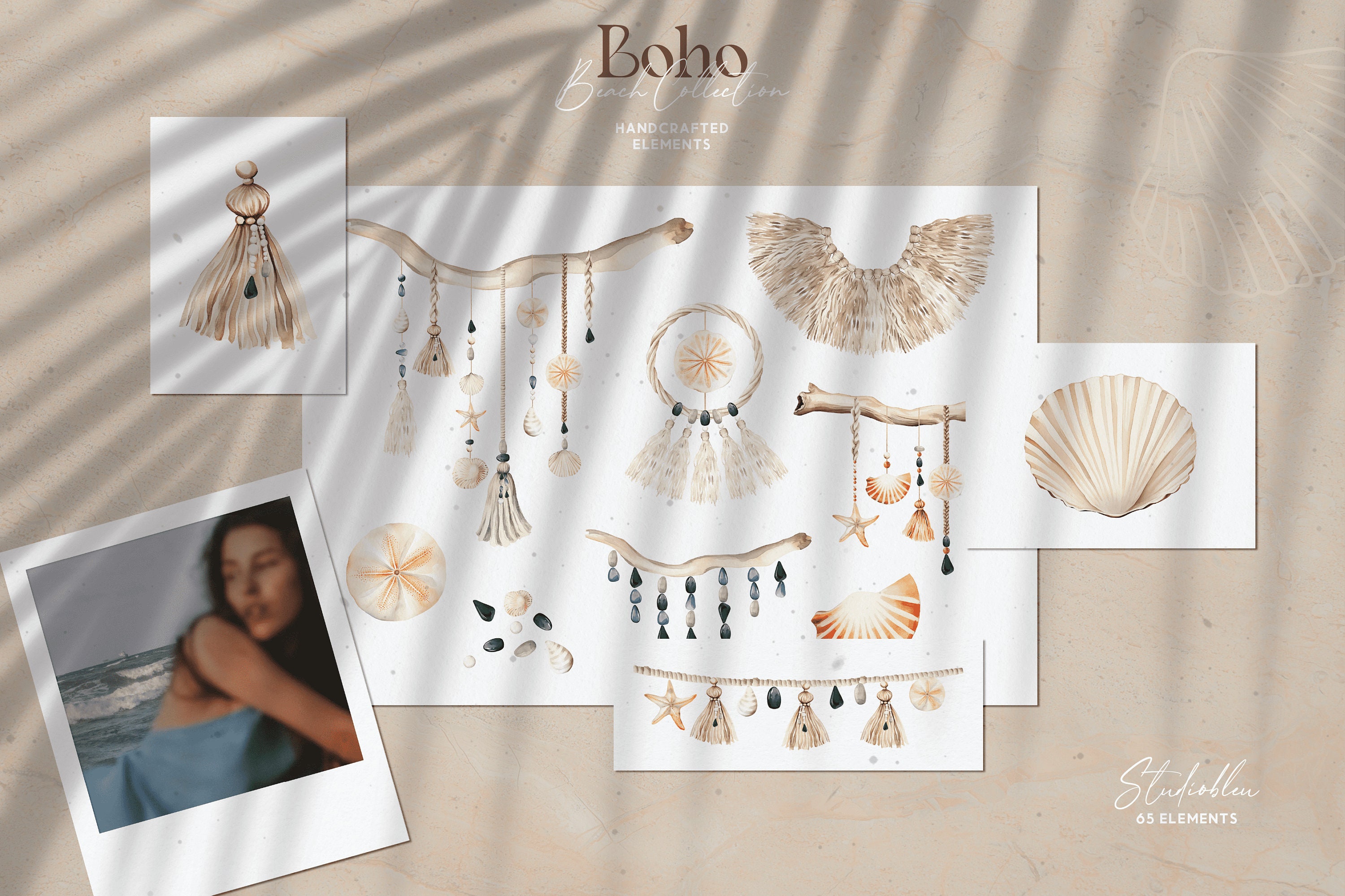 Boho Seaside Ocean Digital Clipart Set Coastal Shell Designs, Boho ...
