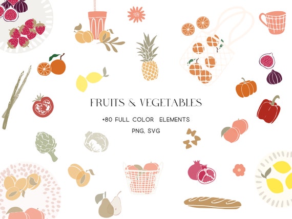 Vegetables clipart SVG healthy food illustrations png | Etsy