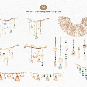 Boho Seaside Ocean Digital Clipart Set Coastal Shell Mobile Design ...
