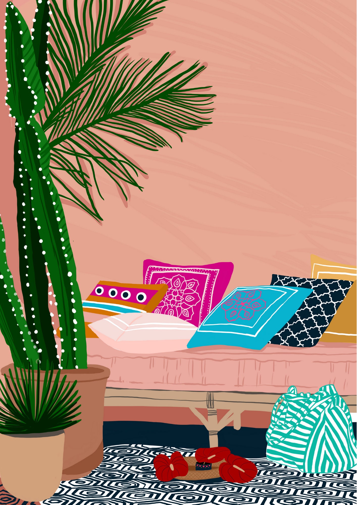 Tropical Art Print, Boho Chic Wall Decor, Watercolor Painting Art Print ...