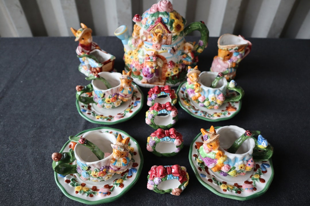 Vintage 20-piece Springtime Bunny Ceramic Tea Set Mercuries 1999 - Etsy