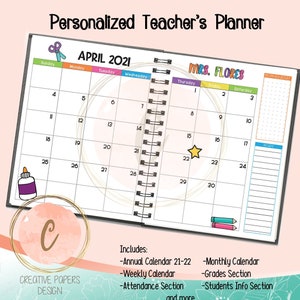 Personalized Teachers Planner & Calendar/ Personalized - Etsy