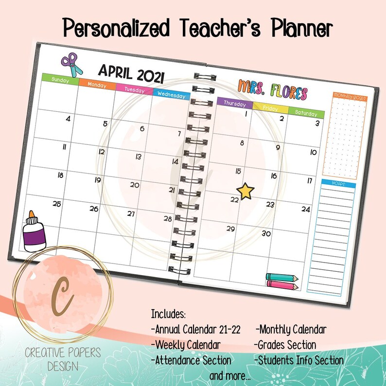 Personalized Teachers Planner & Calendar/ Personalized - Etsy