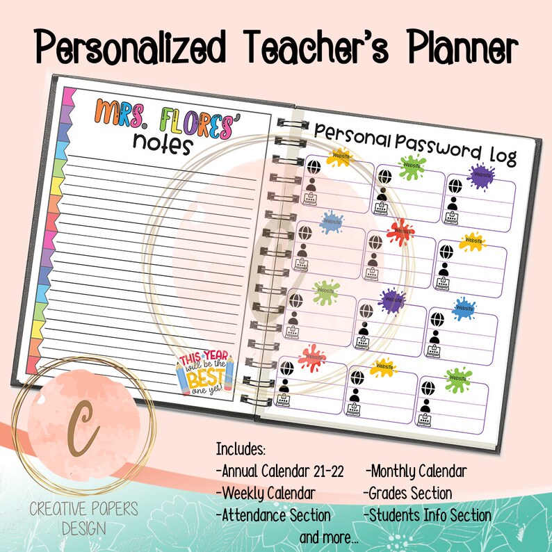 Personalized Teachers Planner & Calendar/ Personalized - Etsy