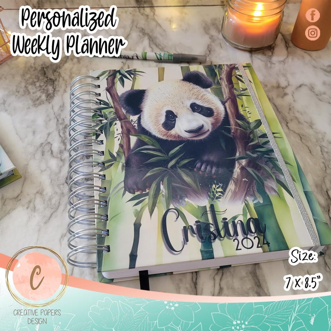 Personalized Panda Bear Weekly Planner 2026-2027| Custom Name | Habit ...