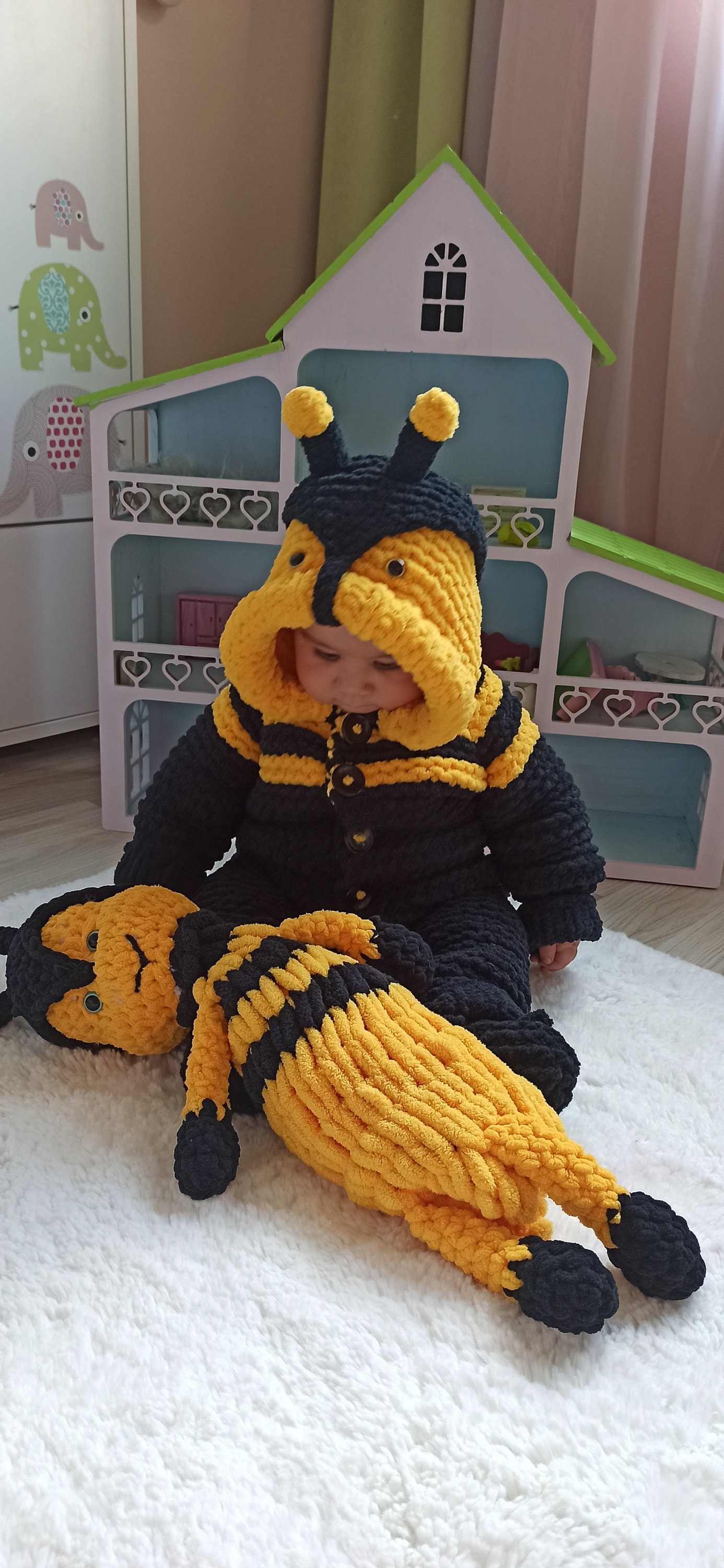 Hand-knit Warm Yellow and Black Bee Baby Romper - Etsy