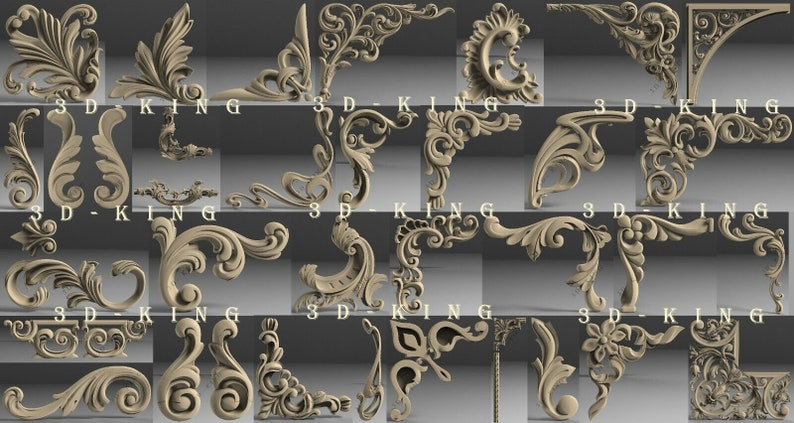 130 Pcs 3D STL Models Decorative Corners and Patterns for CNC Aspire ...