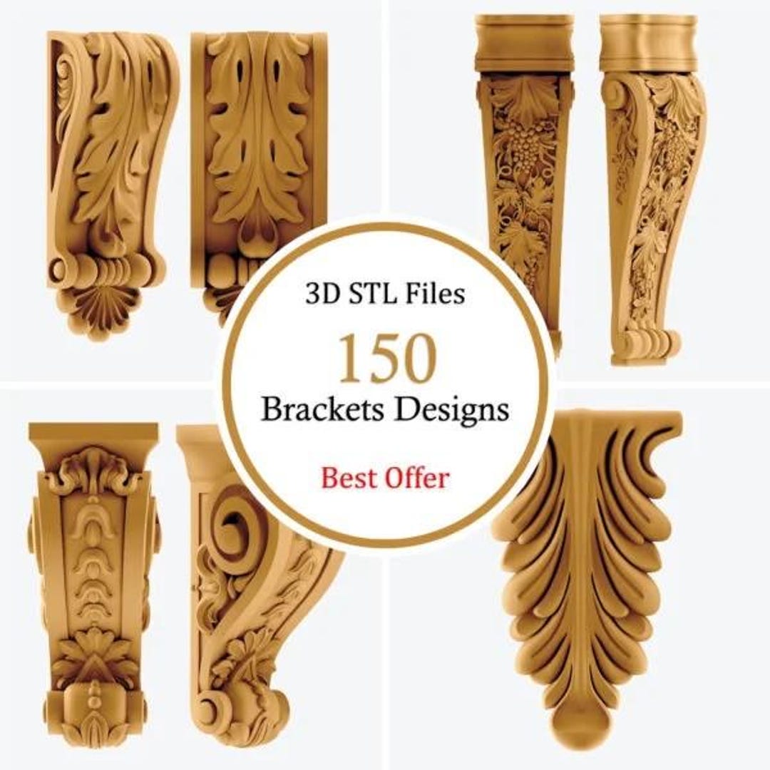 150 Brackets Designs 3D STL Models Decor, Stl File, CNC Router, Carving ...