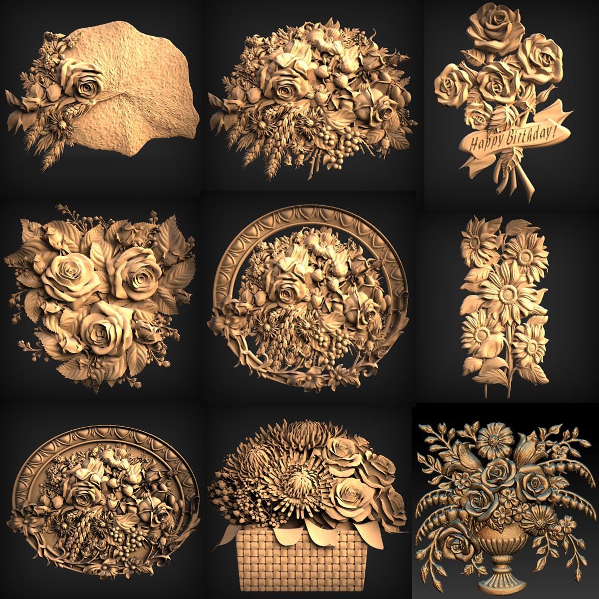 Flowers Design 3D STL Models Decor, Stl File, CNC Router, Carving ...
