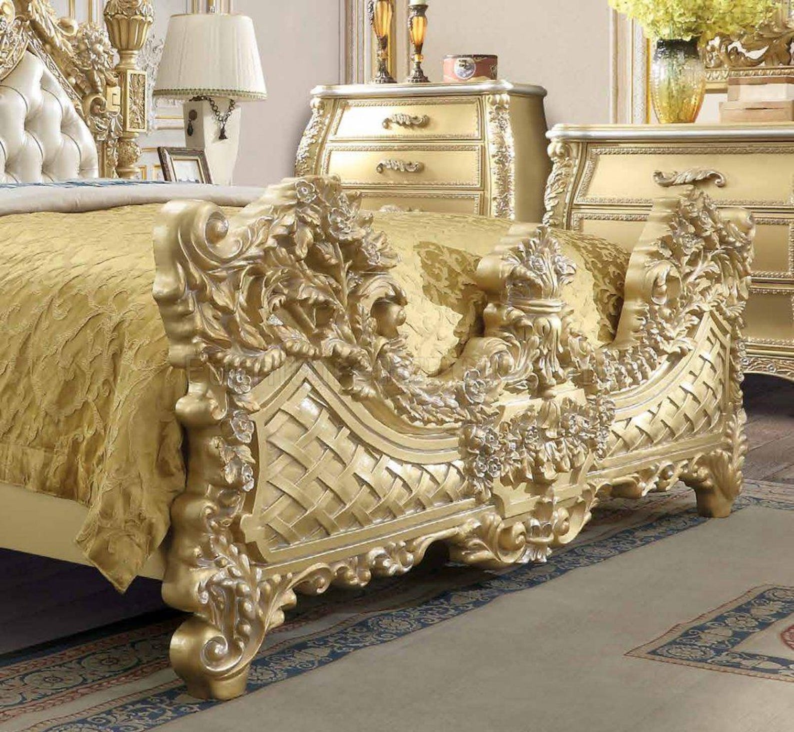 Gold Antique Bed King Queen Size Headboard. Rococo Style, Crafted From ...