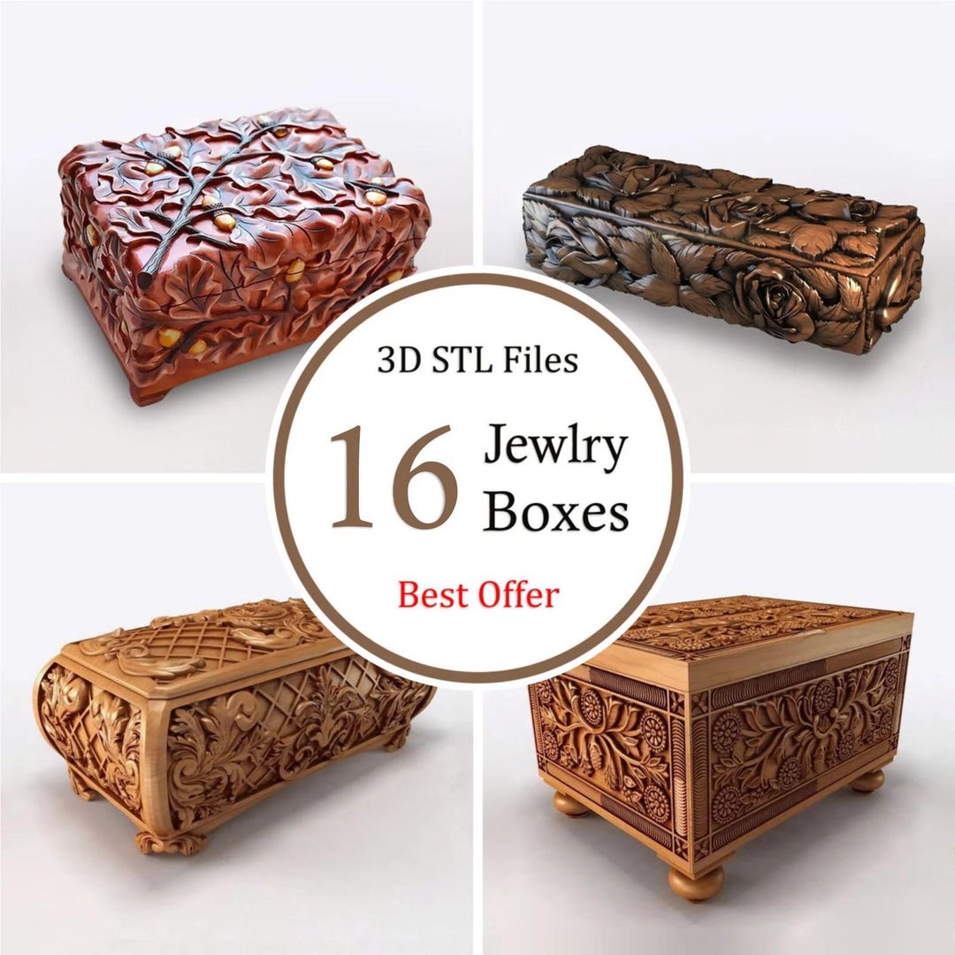 16 Jewelry Boxes. 3D STL Models, Wall Decor, Stl Files, CNC Router ...