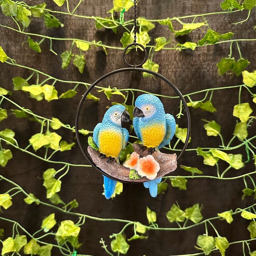 Blue Resin Parrot Pair Hanging Decor: Home & Garden Art - Etsy