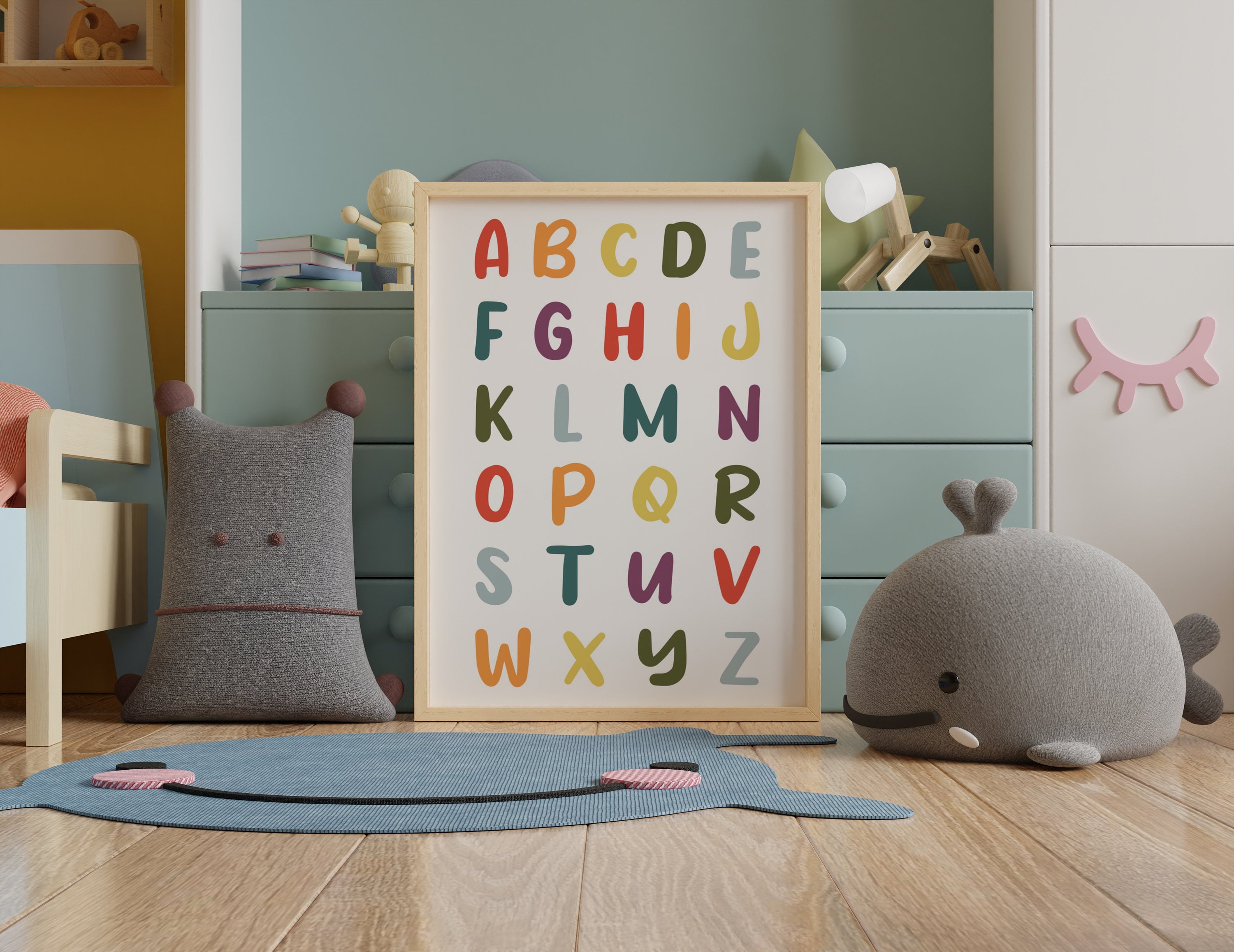 DIGITAL DOWNLOAD Muted Rainbow Alphabet Poster Printable Wall Art ABC ...