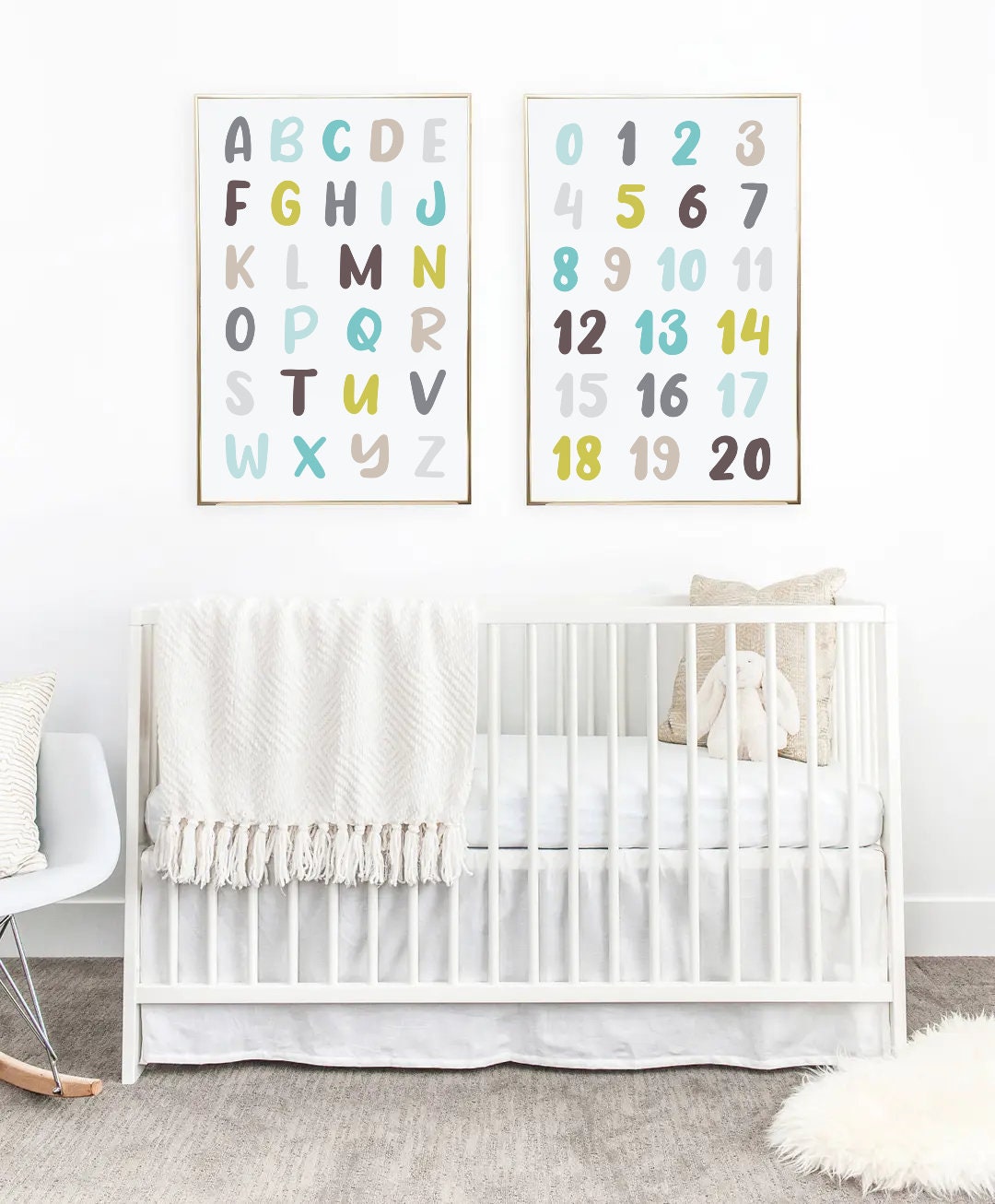 DIGITAL DOWNLOAD Neutral Teal Alphabet and Numbers Posters Printable ...