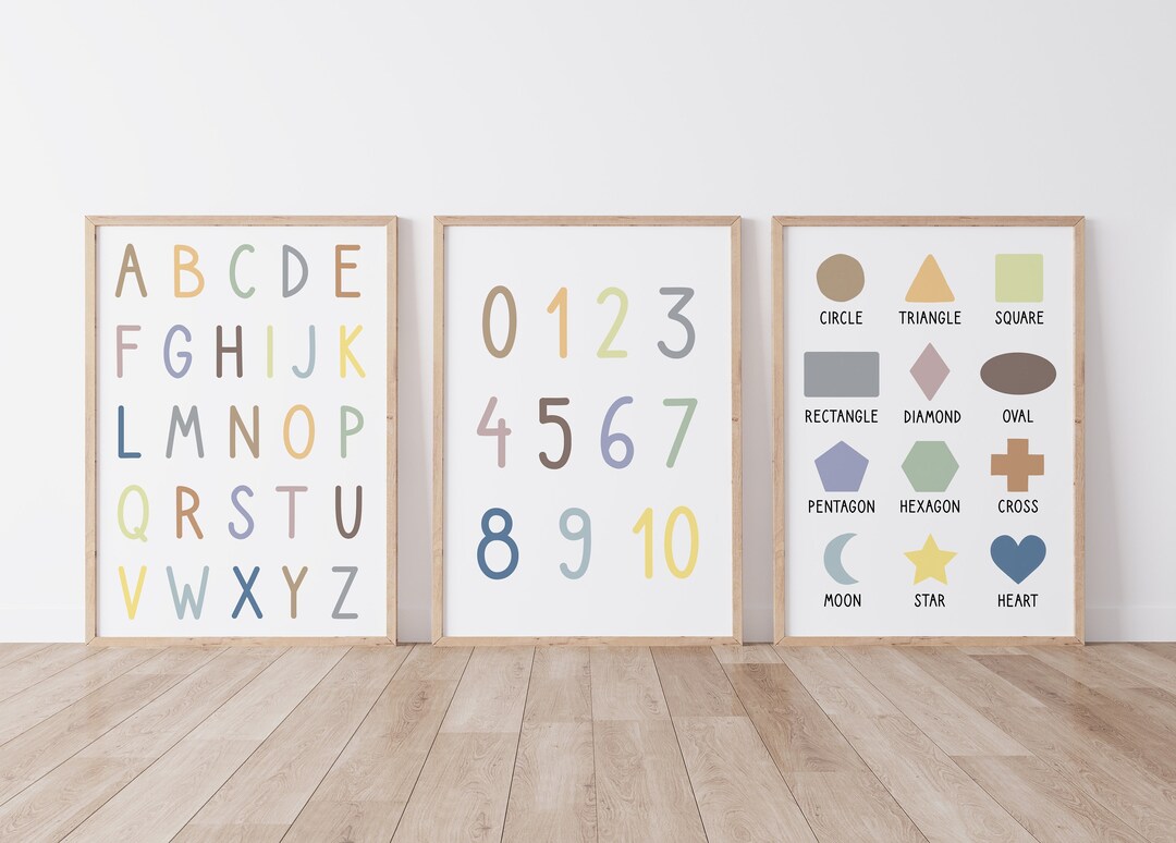 DIGITAL DOWNLOAD Neutral Alphabet Numbers and Shapes Posters Printable ...