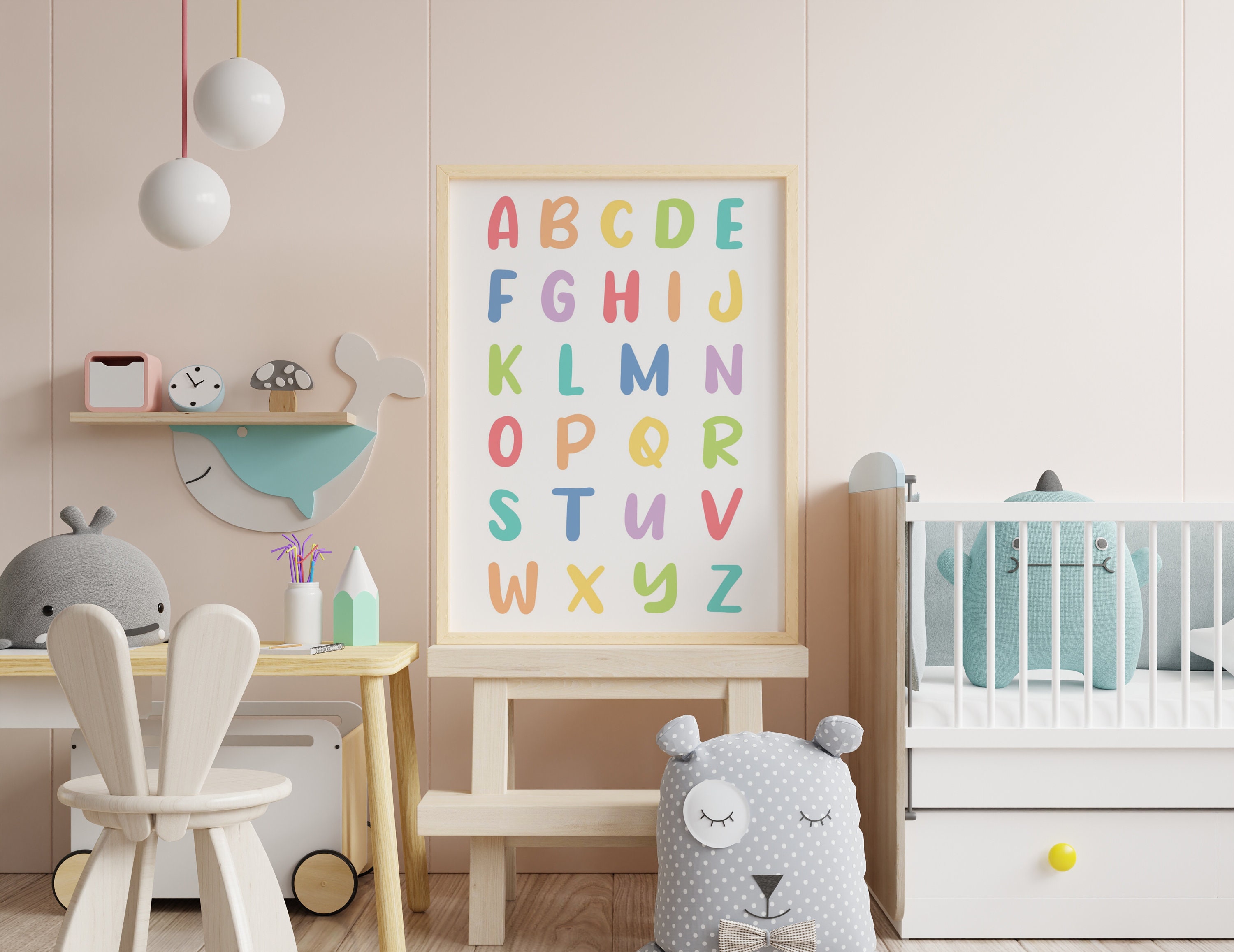 DIGITAL DOWNLOAD Pastel Rainbow Alphabet Poster Printable Wall Art ABC ...