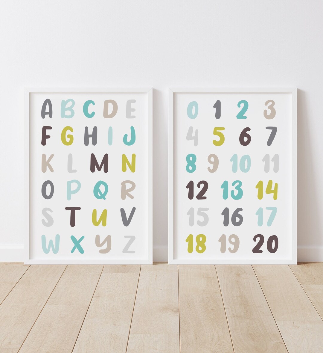 DIGITAL DOWNLOAD Neutral Teal Alphabet and Numbers Posters Printable ...