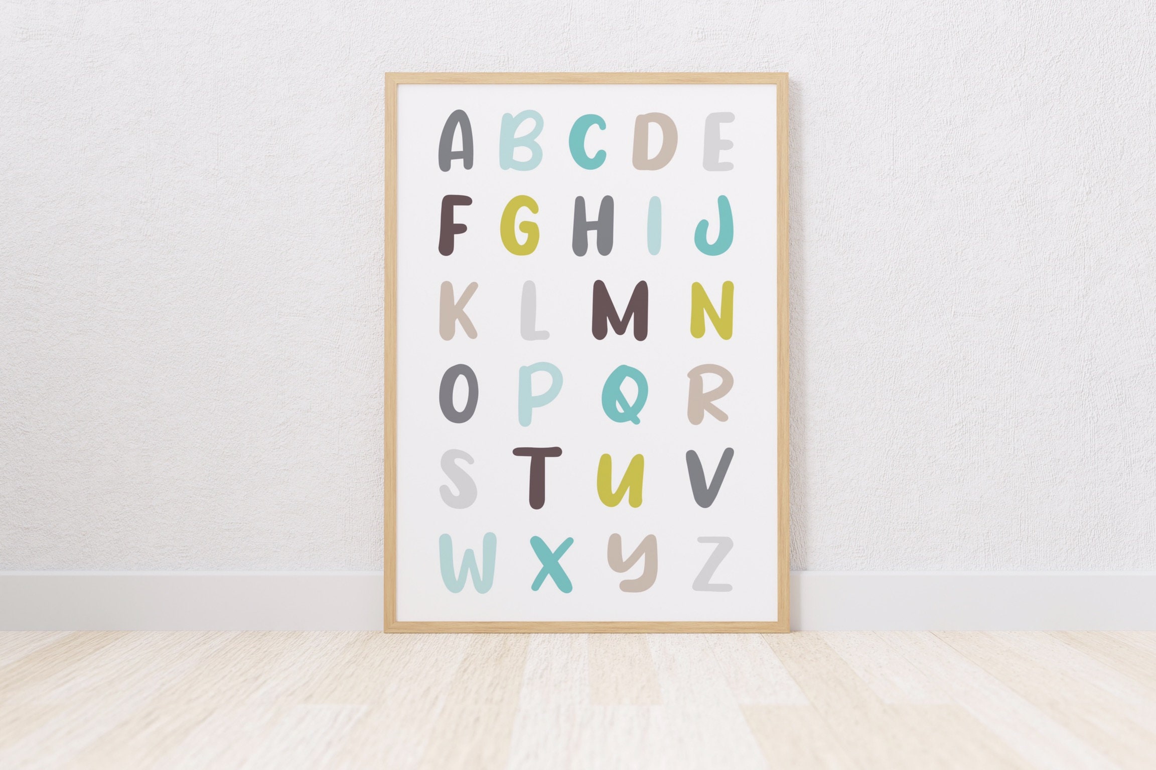 DIGITAL DOWNLOAD Neutral Teal Alphabet and Numbers Posters Printable ...