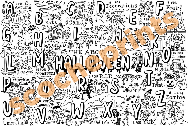 PRINTABLE Halloween Alphabet Coloring Page - Etsy