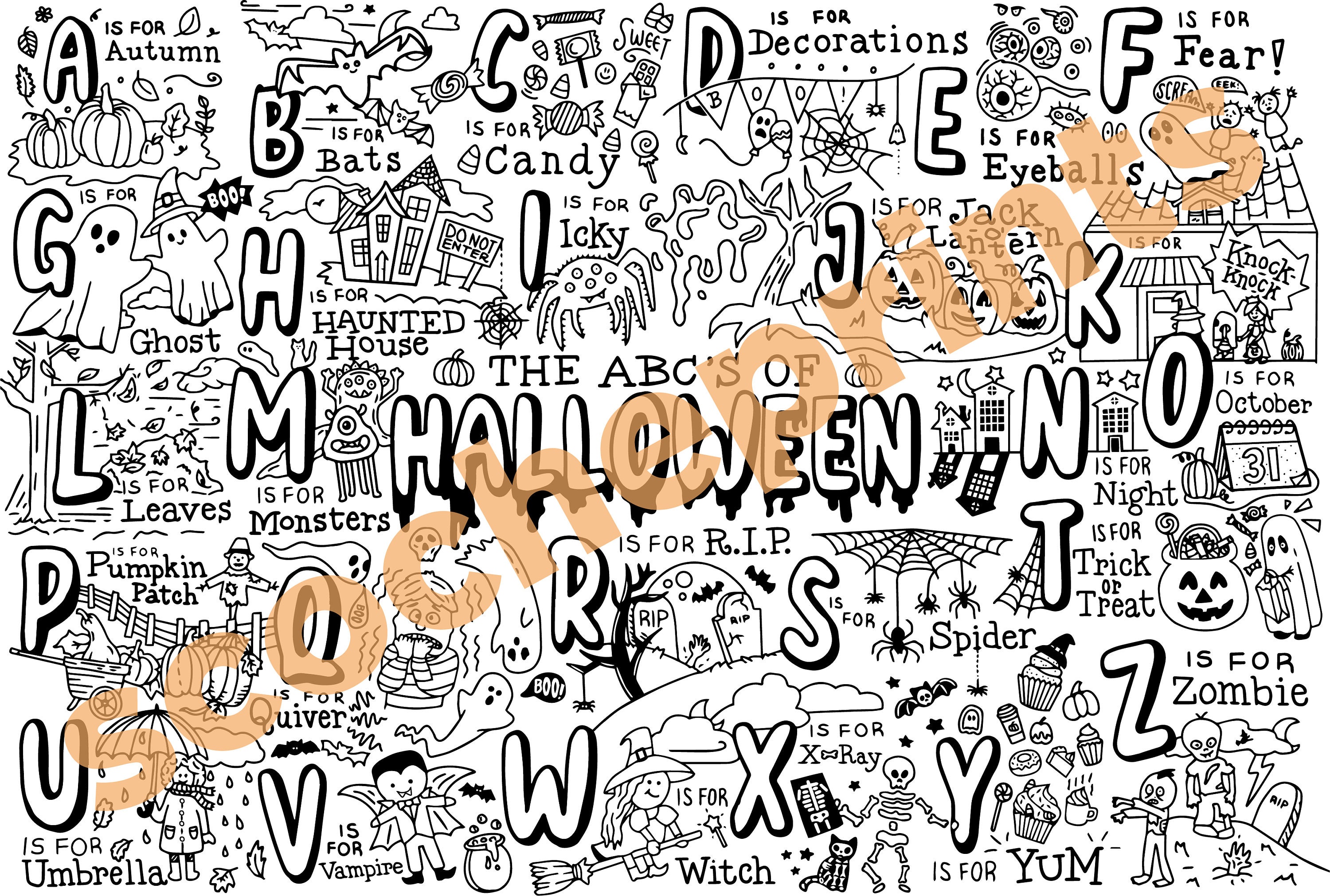 PRINTABLE Halloween Alphabet Coloring Page - Etsy