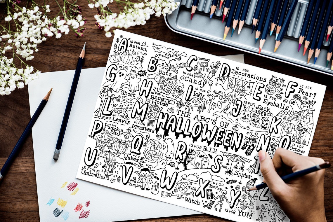 PRINTABLE Halloween Alphabet Coloring Page - Etsy