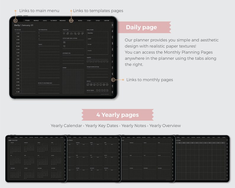 2025 Digital Planner Dark Mode, Goodnotes iPad Notability Planner ...
