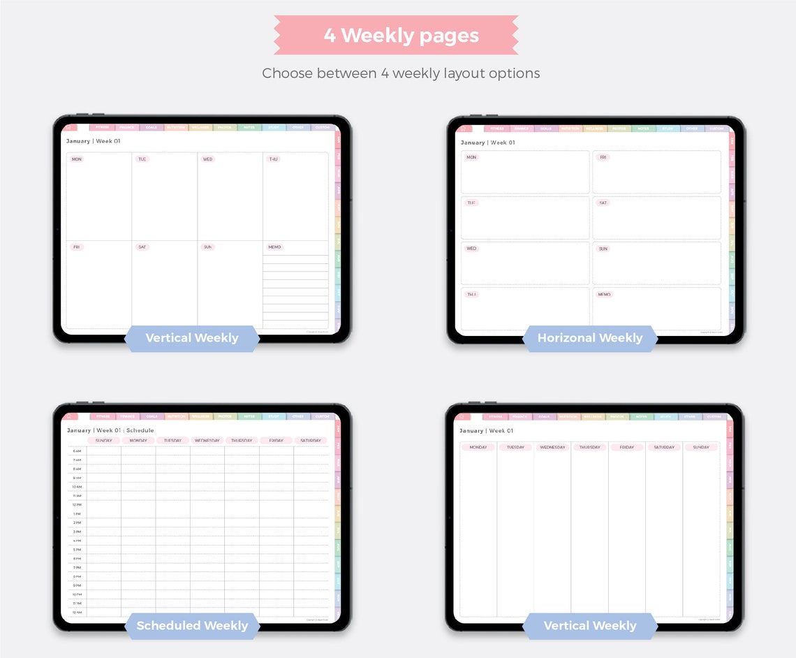 Undated Pastel Digital Planner, Goodnotes Planner, iPad Diary ...