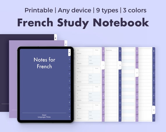 French Study Digital Notebook Printable Student Worksheet | Etsy